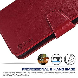 Arae Wallet Case for iPhone XR PU Leather flip case Cover [Stand Feature] with Wrist Strap and [4-Slots] ID&Credit Cards Pocket for iPhone XR 6.1 inch (Wine red)