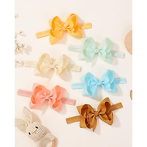 jollybows 40pcs Baby Girls Grosgrain Ribbon Hair Bows Headbands 4" Elastic Hair Band Hair Accessories for Infants Newborn- Natural Color Set