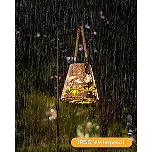 Birodeko Solar Lantern Outdoor Garden - Waterproof Large Hanging LED Lights, Warm White Retro Landscape Decorative Metal Lanterns for Patio, Yard, Pathway | Bronze, Butterfly