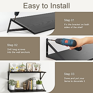 Fun Memories Deep Floating Shelves for Wall, 12 Inch Deep Black Floating Shelves Set of 2, 16" W x 12" D Wall Shelf, Wide Display Ledges Shelves for Bedroom, Bathroom, 12 Deep Bookshelf Wall Mounted