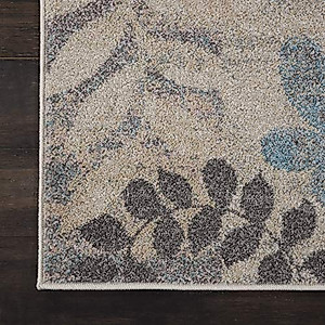 Nourison Tranquil Floral Ivory/Light Blue 2' x 4' Area -Rug, Easy -Cleaning, Non Shedding, Bed Room, Living Room, Dining Room, Kitchen (2x4)