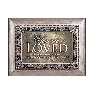 Cottage Garden Loved Unconditionally Brushed Pewter Jewelry Music Box Plays Wonderful World