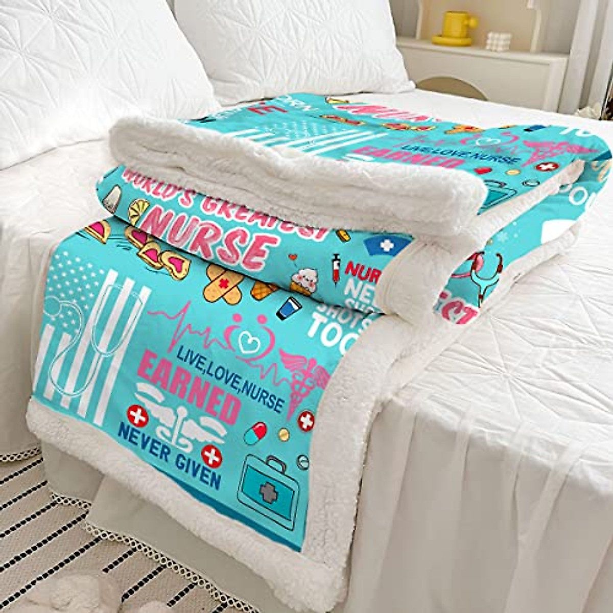 Nurse Gifts Nurse Week Gifts Throw Blanket,Nurse Gifts for Women,Nurse Appreciation Gifts,Nurse Gifts for Nursing Student Soft Fluffy Sherpa Warm Throw Blankets (H10,50"x 60")