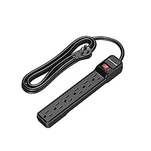 DEWENWILS 6-Outlet Power Strip Surge Protector with 10 Foot Long Extension Cord, Low Profile Flat Plug, 15 Amp Circuit Breaker, 500 Joules, Wall Mount, UL Listed, Black