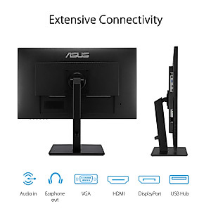 ASUS VA27DQSB 27” Monitor, 1080P Full HD, 75Hz, IPS, Adaptive-Sync, Eye Care, HDMI DisplayPort VGA USB Hub, Frameless, Ergonomic Design, VESA Wall Mountable (Renewed)