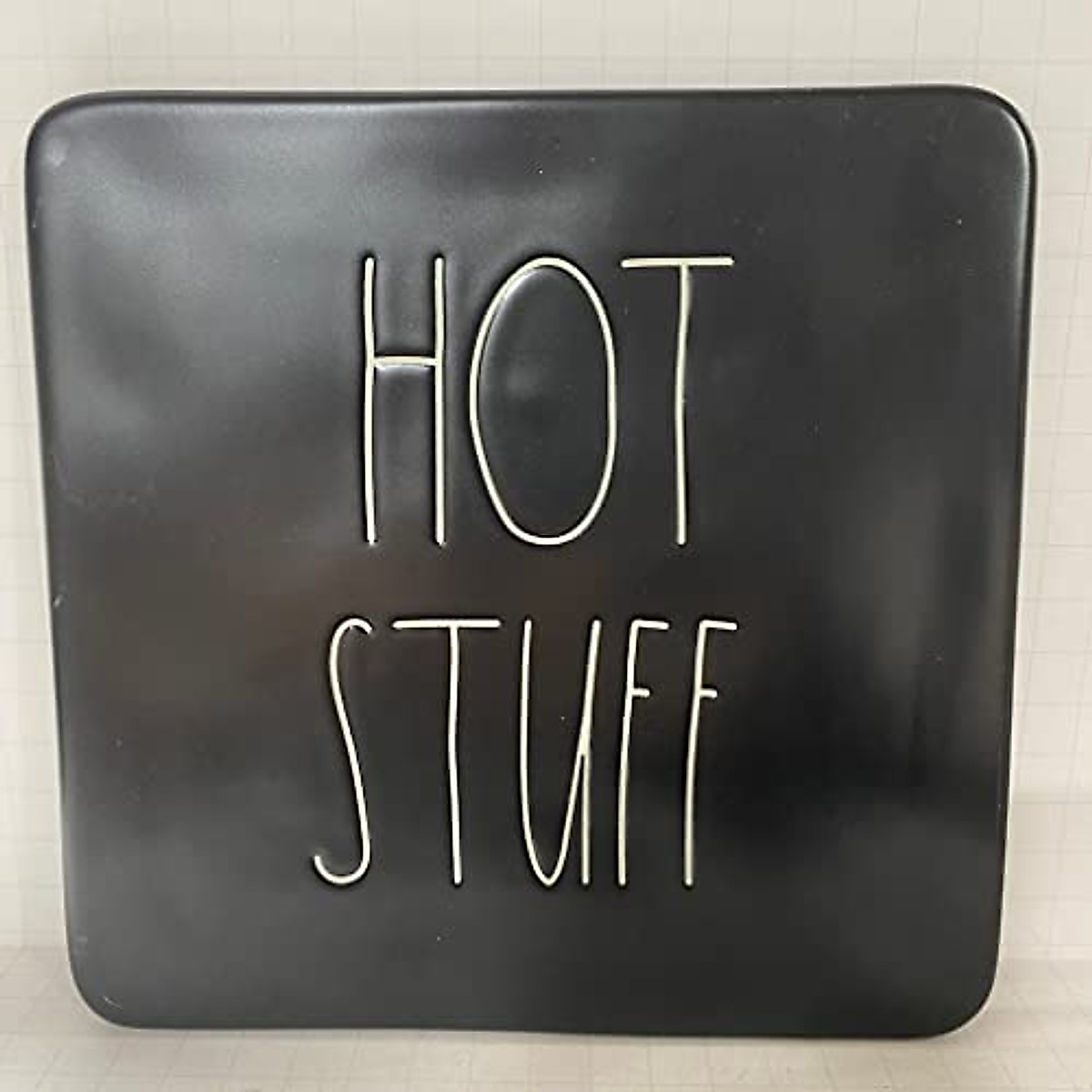 Rae Dunn HOT STUFF TRIVET - Black - 8 X 8 Inches
