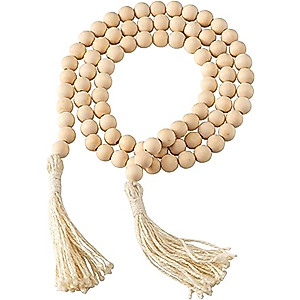 MEETYAMOR Wooden Beads, 58 Inch Farmhouse Wood Beads Garland for Boho Decor with Tassels, Christmas Garlands Rustic Country Decor for Coffee Table, Home, Living Room, Bedroom