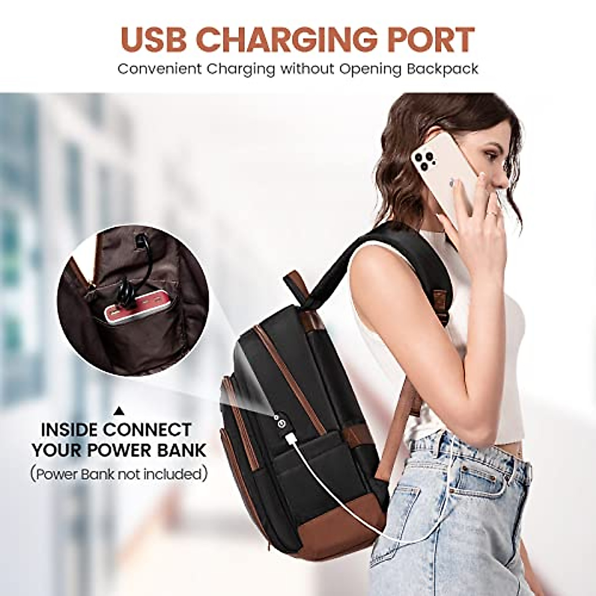 LOVEVOOK Laptop Backpack 15.6 Inch, Water Resistant Travel Backpack for Women Men,College Work Business Back Pack, Black