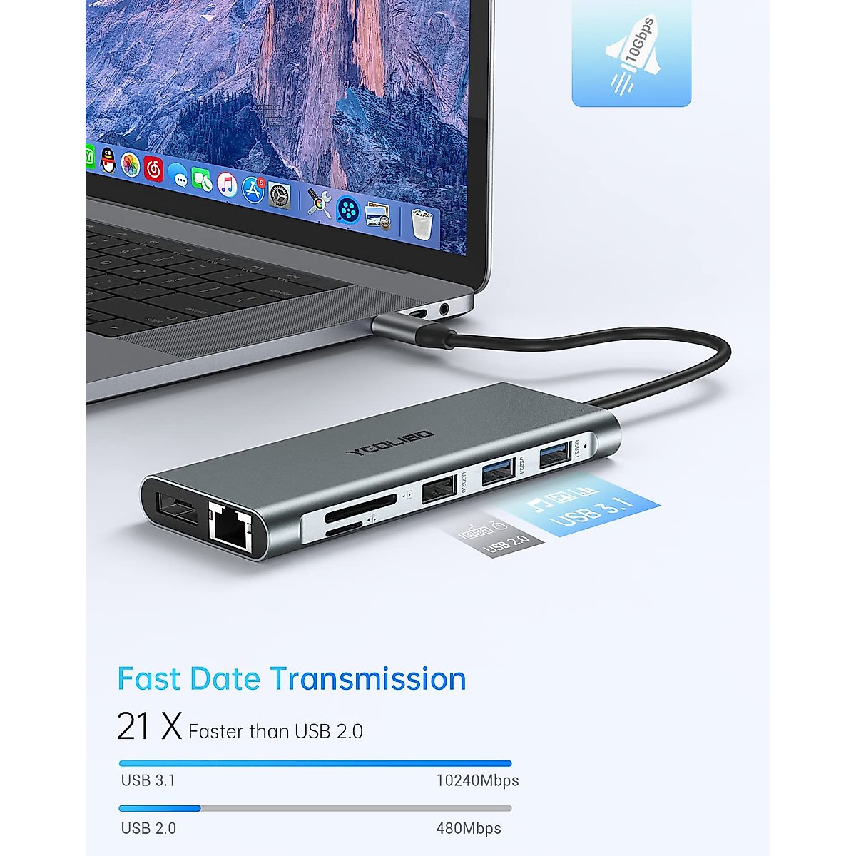 Docking Station, YEOLIBO 13 in 1 USB C Docking Station, USB C Hub Triple Display with 100W PD Charging, 4K HDMI, DP, 10Gbps USB 3.1, USB 2.0, 1000Mbps Ethernet for MacBook Pro and Type C Laptops
