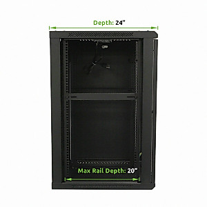 NavePoint 18U Deluxe IT Wallmount Cabinet Enclosure 19-Inch Server Network Rack with Locking Glass Door 24-Inches Deep Black with Shelves