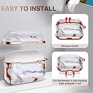 SURITCH Compatible with AirPods Pro Case, [Front LED Visible] Cute Marble Full Body Protection Slim Shockproof Rugged Protective Case Cover with Lanyard for AirPods Pro (White Marble)