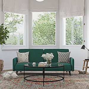 Flash Furniture Sophia Premium Split Back Sofa Futon - Emerald Green Velvet Upholstery - Solid Wood Legs - Convertible Sleeper Couch for Small Spaces