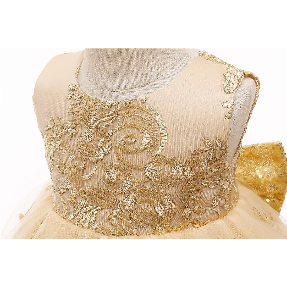 Baby Princess Girls Embroidery Dresses Toddler Lace Ruffles New Year Easter Tutu Dress with Headwear 12M 18M (Golden,80)