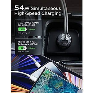 USB C Car Charger 54W iPhone Car Charger Adapter [Mini&Metal] AINOPE USB Car Charger Fast Charge PD36W&QC3.0 Car Phone Charger Fast Charging for iPhone 14 Pro Max Plus 13 12 Samsung S23/22/21 Pixel