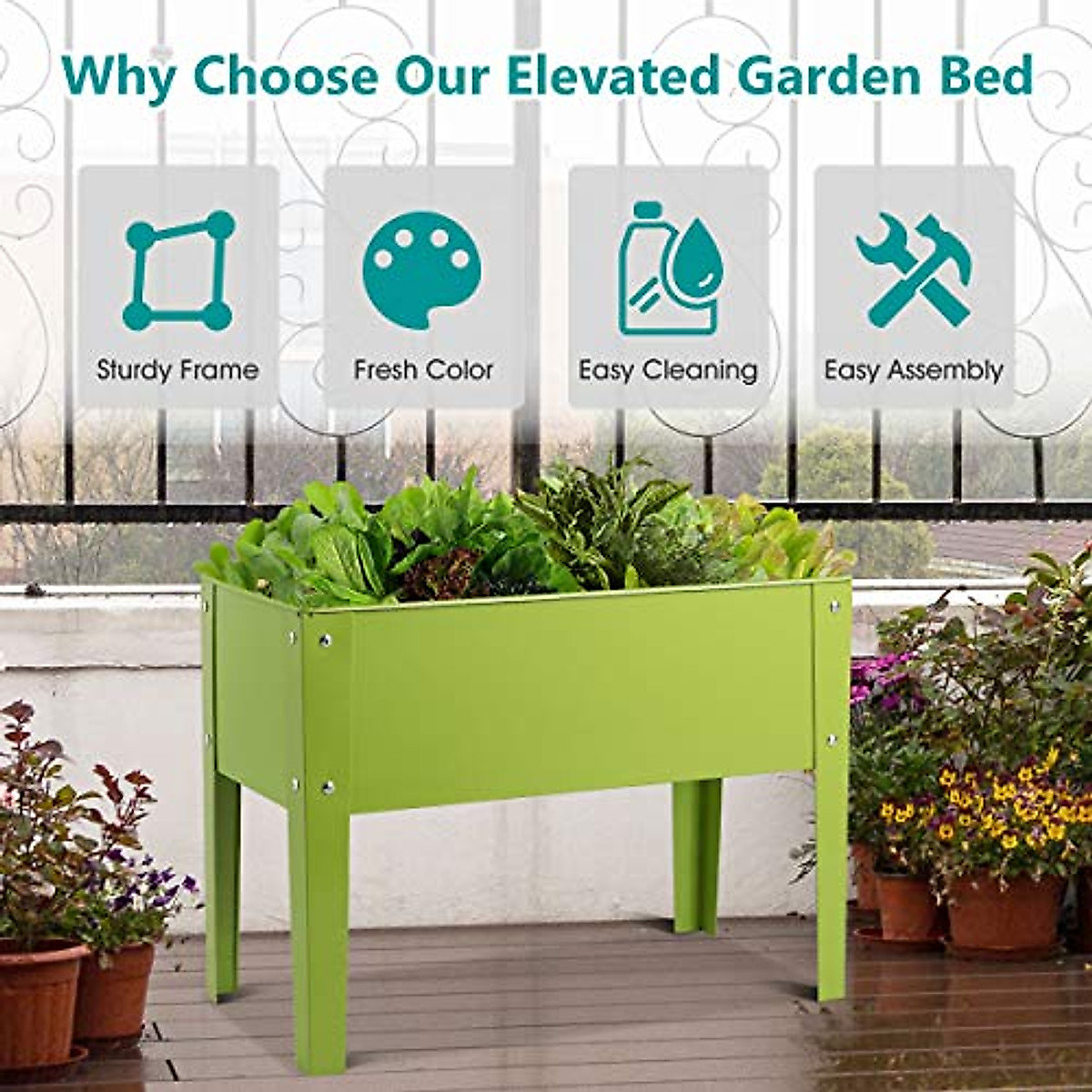 Giantex Raised Garden Bed, Elevated Planter, Metal Plant Box with Legs, Standing Garden Stand, Indoor and Outdoor Grow Container for Vegetables and Flowers (25" L x13W x18 H)