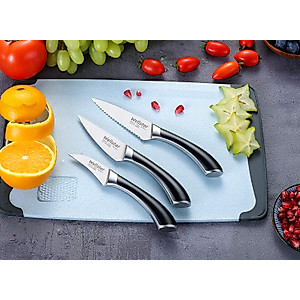WELLSTAR Paring Knives Set, 3-Piece Fruit Peeling Knife Set, 2.75 Inch Bird Beak, 3.5 Inch Paring, 4 Inch Serrated Utility, Super Sharp German Stainless Steel Forged Blade and Full Tang Handle