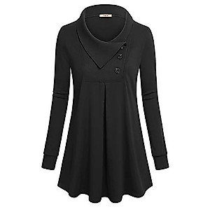Timeson Black Tunic Tops for Leggings for Women,Long Tunics Sweaters Cowl Neck Dressy Christmas Sweatshirts Long Sleeve Thick Work Shirts Winter Blouse Loose Fit Casual Loose Swing Tops