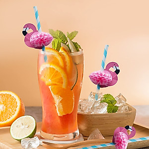 50 Pieces Flamingo Pineapple Straws Flamingo Paper Straw Decorations Disposable Drinking Straws Honeycomb Cocktail Straws for Pool Hawaiian Luau Party Table Decor Birthday Wedding Tableware Supplies
