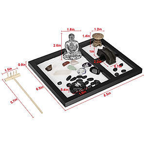 Joyeee Japanese Zen Garden for Desk with Chakra Stones, Desktop Sandbox Zen Tray Meditation Sand Garden for Peace, Holistic Healing, Zen, Deep Relaxation and Mindfulness #1