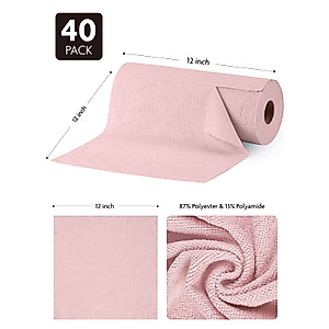 Fantasticlean Microfiber Cloths in a Roll, Reusable Washable Tear Away Cleaning Rag Towels, for Car, House, Garage or Kitchen, 12" x 12", 40 Pack (Pink)