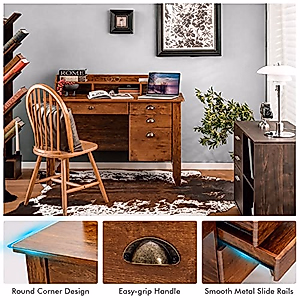 GOFLAME 48” Computer Desk with Hutch, Vintage Home Office Desk with Storage Drawers & Shelves, Space Saving Laptop PC Table, Wooden Study Writing Workstation, Rustic Brown