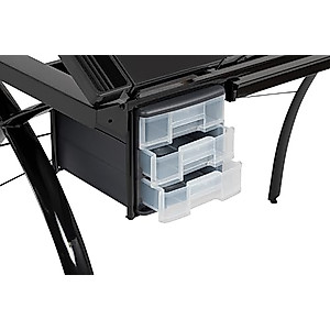 Futura Crafting, Drafting, Drawing Table with Adjustable Top, Black and Black Glass