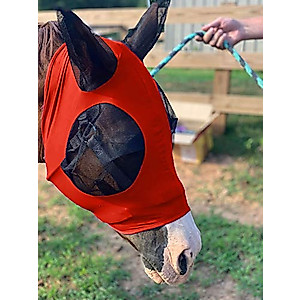 Lycra Horse Fly Mask with Ears Comfort Fit Mesh Trail Pasture Sun UV Protection (Horse, Orange)