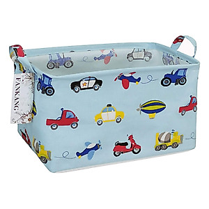 FANKANG Storage Basket,Nursery Hamper Canvas Laundry Basket Foldable with Waterproof PE Coating Storage, Office, Bedroom, Clothes,Toys (Rec-Car)