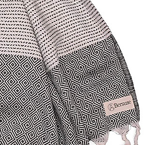Bersuse 100% Cotton Hierapolis XL Throw Blanket Turkish Towel - 60x95 Inches, Black
