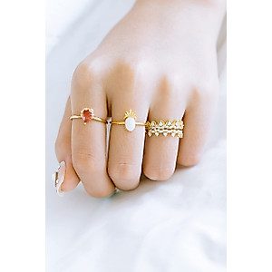 ONDAISY 14K Gold Plated Crowning Heart Queen Bridal Mermaid Round Fire Princess Crown Tiara Ring