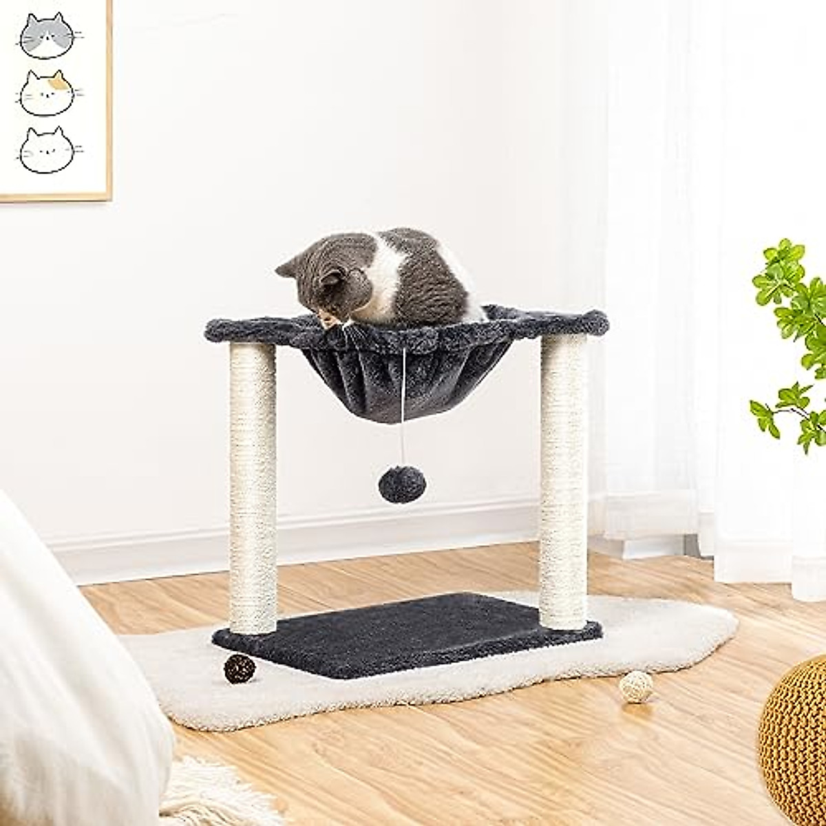 HOOBRO Cat Tree Tower for Indoor Cat, Small Cat Pet House Furniture for Kitten, 15.7 x 11.8 x 16.5 Inches, Plush Soft Hanging Basket Perch Hammock, with Sisal Cat Scratching Post, Plush Toy GY08CT03