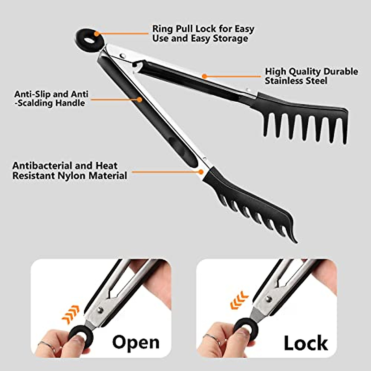 2 Pieces Spaghetti Spoon and Pasta Tong,Non-stick 13-Inch Silicone Spaghetti Fork and 9.8-Inch Stainless Steel Handle Spaghetti Tong Food Clip for Spaghetti Noodle