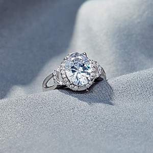 EVER FAITH 925 Sterling Silver Vintage Style Oval Cubic Zirconia Engagement Ring Clear - Size 7