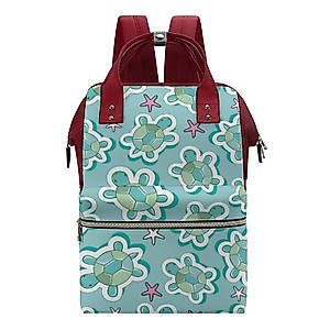 Turtles and Starfish on Blue Diaper Bag Backpack Large Capacity Mommy Bags Multifunction Nappy Bag Travel Back Pack Red-Style