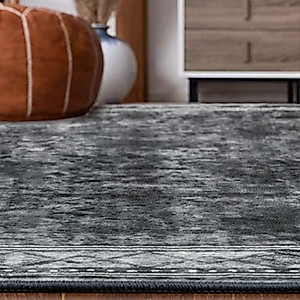 Zacoo Machine Washable Rug, Modern Bordered Area Rug for Living Room, 5x7 ft Soft Indoor Rug Non-Shed Foldable Floor Mat Contemporary Throw Carpet Non Slip Thin Mat Bedroom Dorm Home Office, Grey