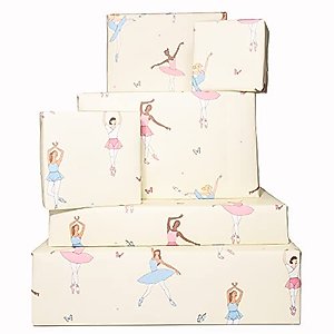CENTRAL 23 - Ballerina Gift Wrap - 6 Sheets of Cute Wrapping Paper for Girls - Pink Blue Birthday Giftwrap - Pastel Butterflies for Kids - Pretty Ballet Dancers - For Women