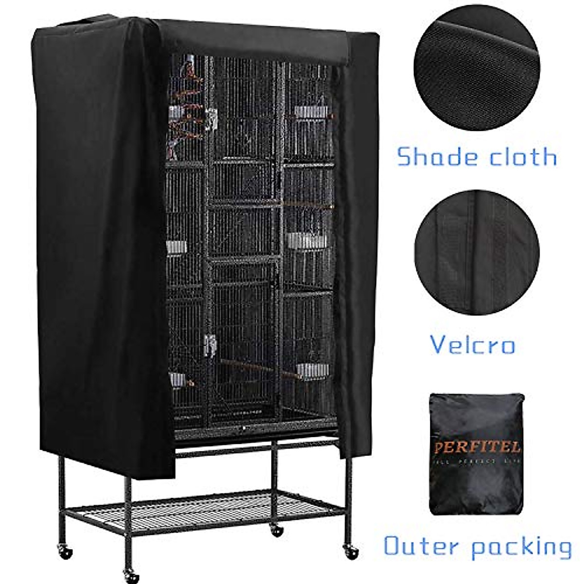 Perfitel Universal Bird Cage Cover(Black) Good Night Birdcage Cover Black-Out Birdcage Cover Durable Breathable Washable Material