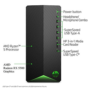 HP 2021 Newest Pavilion Gaming Desktop Computer, AMD 6-Core Ryzen 5 5600G Processor (Up to 4.4 GHz), AMD Radeon RX 5500, 16GB RAM, 512GB PCIe NVMe SSD, Mouse and Keyboard, Win 10 Home + HDMI Cable