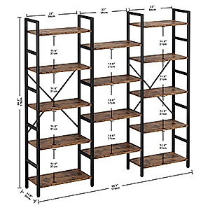 IRONCK Bookcases and Bookshelves Triple Wide 5 Tiers Industrial Bookshelf, Large Etagere Bookshelf Open Display Shelves with Metal Frame for Living Room Bedroom Home Office