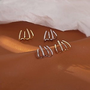 2 Pairs Claw Earring Cuff Zircon Needle Stud Ear Cuffs Gold Silver Claw Earrings for Women Dainty Minimalist Huggie Ear Wrap Piercing Stud Earrings