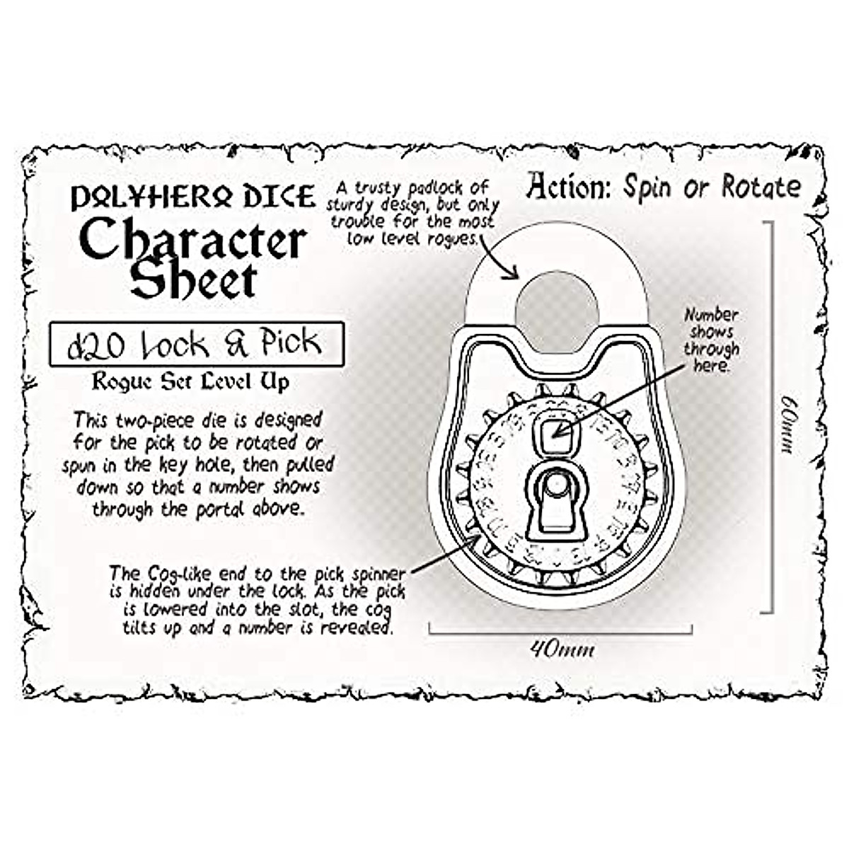 PolyHero Dice: Rogue: d20 Lock & Pick Set: Cold Iron