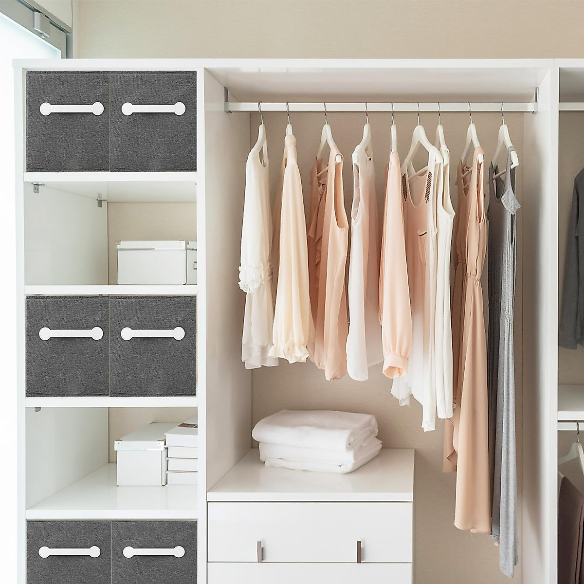 Vexqhovgalo Storage Bins Collapsible Basket - Foldable Fabric Organizing Cubes with Handles For Shelves Utility Room Bedroom Closet And Toys Large Sturdy Organizers 2 Pack (Grey)