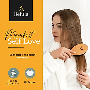 Belula 100% Boar Bristle Hair Brush Set (Medium). Soft Natural Bristles for Thin and Fine Hair. Restore Shine And Texture. Wooden Comb, Travel Bag and Spa Headband Included!