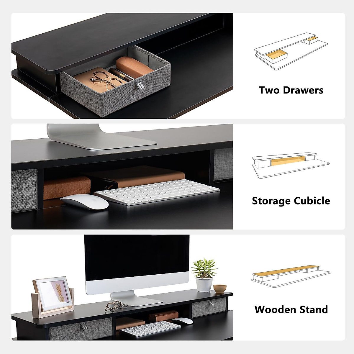 CubiCubi Electric Standing Desk with Double Drawers, 55x24 Inch Height Adjustable Sit Stand Desk with Storage Shelf, Home Office Computer Workstation, Black