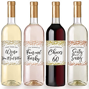 Printed Party 60th Birthday Wine Bottle Labels, Confetti, Set of 6