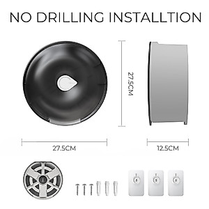 PLUSSEN Toilet Tissue Dispenser Wall Mount, Adhesive No Drilling Jumbo Roll Toilet Paper Towel Dispenser, 9 Inch Single Roll Toilet Paper Dispenser Key Lock, ABS Plastic, Black-PN51023