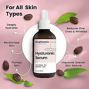 Hyaluronic Acid Serum for Face - Hydrating Serum with Jojoba Oil, Green Tea & Vitamin C - Deeply Moisturizing Hyaluronic Serum for Smooth, Plumping & Youthful Skin - Anti Aging Face Serum - 2 Fl Oz