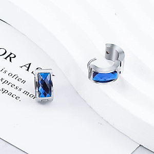 Ritach Stainless Steel Hoop Earrings for Men Blue CZ