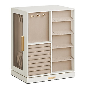 SONGMICS Jewelry Box 360° Rotating, Jewelry Storage Case with 5 Drawers, Jewelry Organizer, Glass Window, Spacious, Vertical Jewelry Storage, Open Design, Christmas Gift, Cloud White UJBC170W01