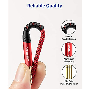 JSAUX 3.5mm to 6.35mm Stereo Audio Cable, 6.35mm 1/4" Male to 3.5mm 1/8" Male TRS Bidirectional Stereo Audio Cable Jack 4FT for Guitar, iPod, Laptop, Home Theater Devices, Speaker and Amplifiers-Red